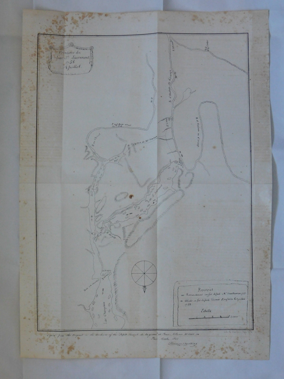 1758 Battle of Lake George Map, Printed C1850 by Avignon, Lake George ...