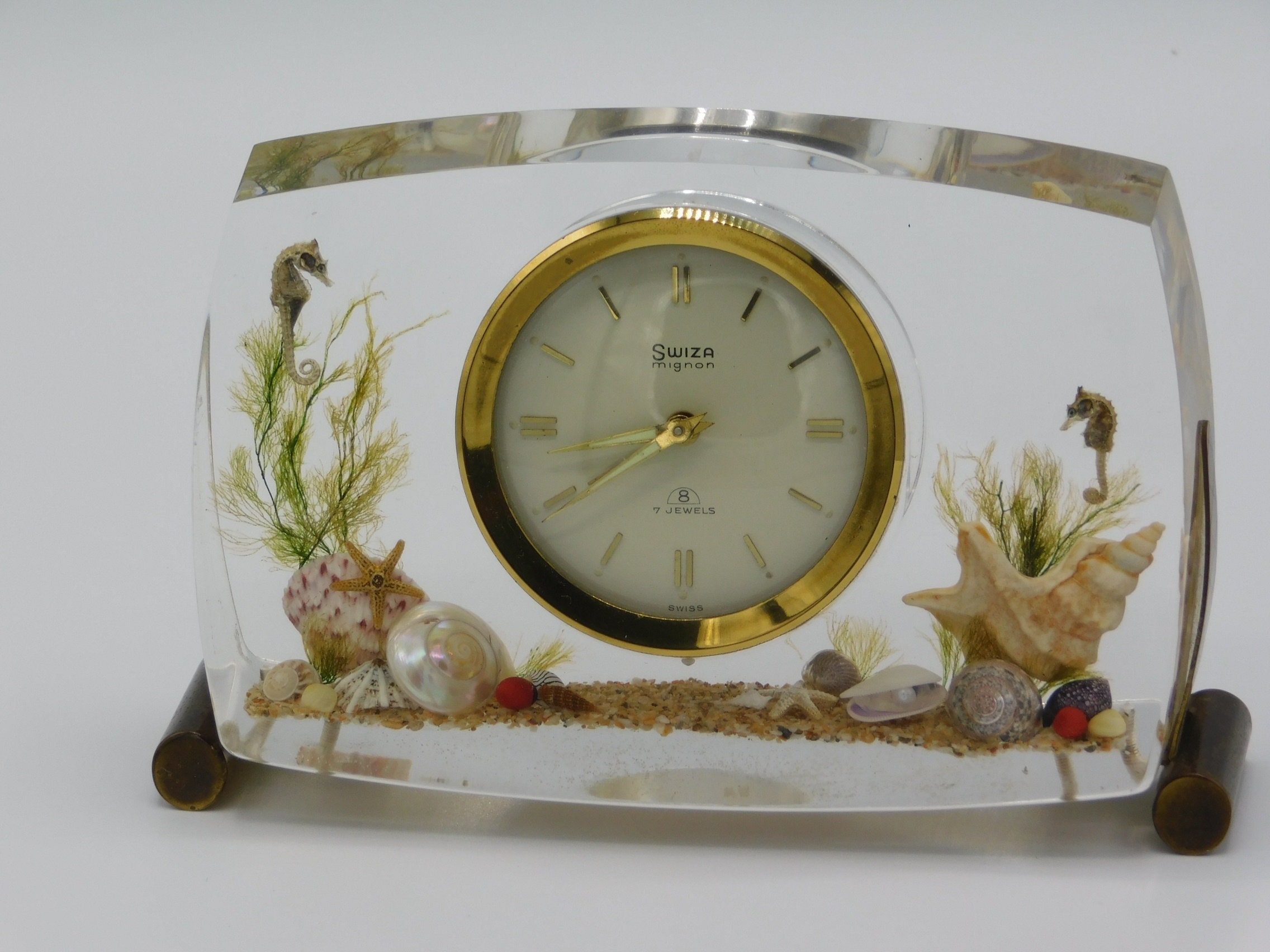 1950s Swiza Mignon Swiss 7 Jewel Clock Set in Acrylic With Sea - Etsy