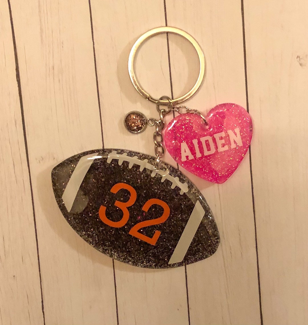 Custom Football Acrylic Keychain With Accent Acrylic Heart - Etsy