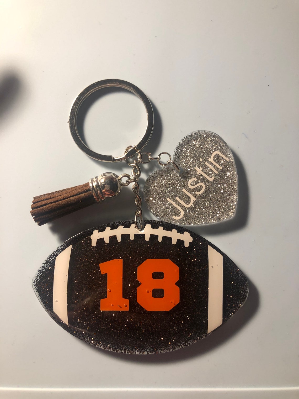 Custom Football Acrylic Keychain With Accent Acrylic Heart - Etsy