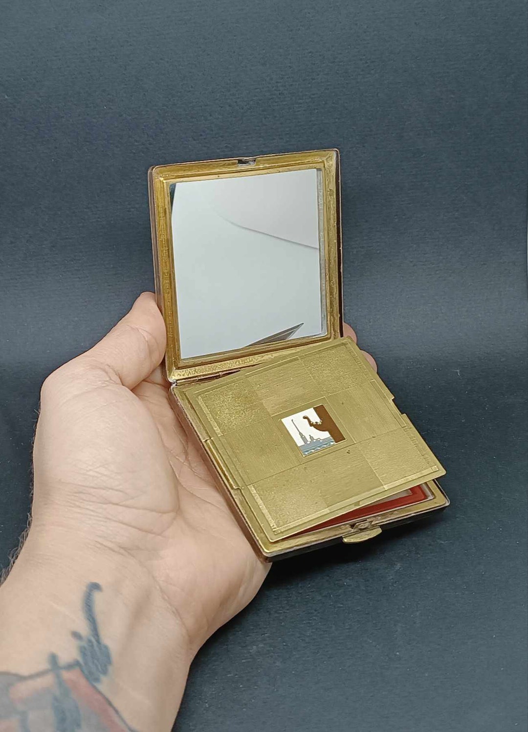 Vintage Powder Compact Leningrad USSR Brass Refillable Powder Box With ...