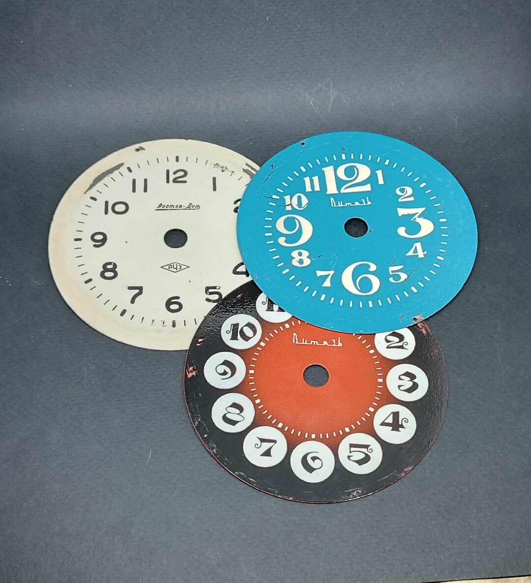 Lot of 3 Pcs Vintage Clock Dials Steampunk Art Projects USSR Alarm ...