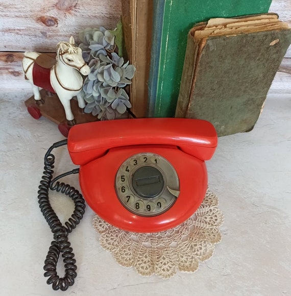 Red Phone Vintage Telephone Rotary Phone Retro Home Decor Old | Etsy