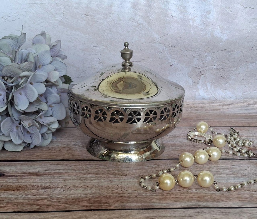 Vintage Sugar Bowl With Lid Soviet Candy Bowl Nickel Plated Decorative ...