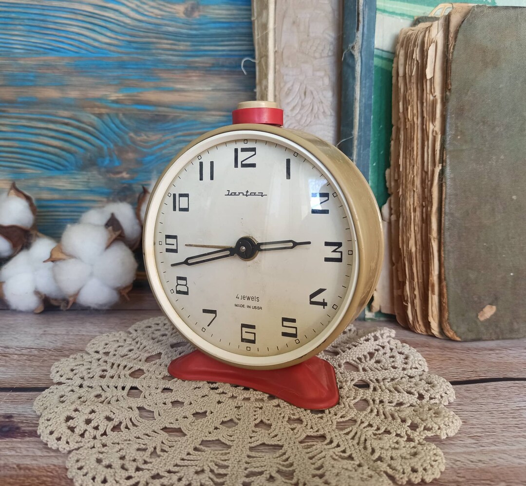 Soviet Alarm Clock Vintage Decor Turquoise Table Clock Mechanical Desk ...