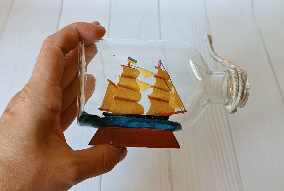 Mini Ship in a Bottle Miniature Ship in Bottle Beach Ukrainian Flag ...