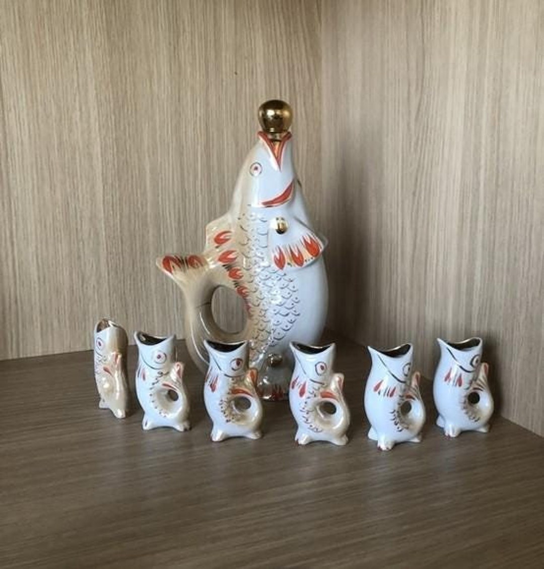 Christmas Gift Porcelain Drinking Set Fish for 6 Persons "carp Family ...