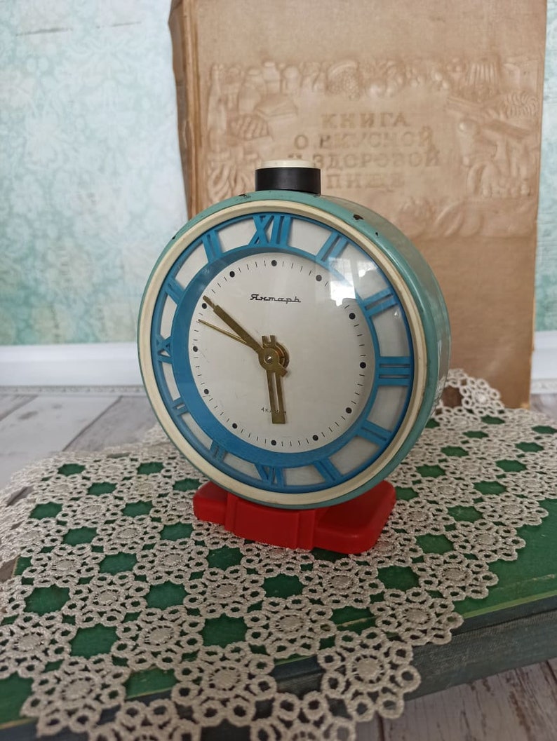 Vintage decor Soviet alarm clock Turquoise table clock | Etsy