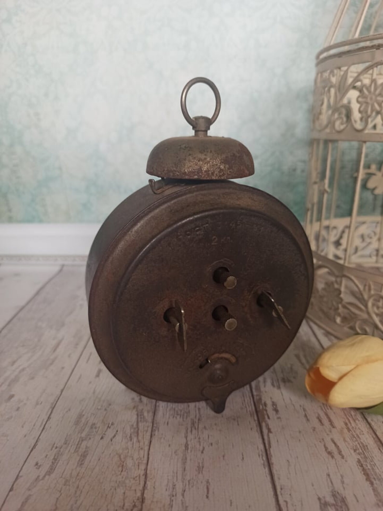 Antique clock 1945 Vintage decor Soviet alarm clock Turquoise | Etsy