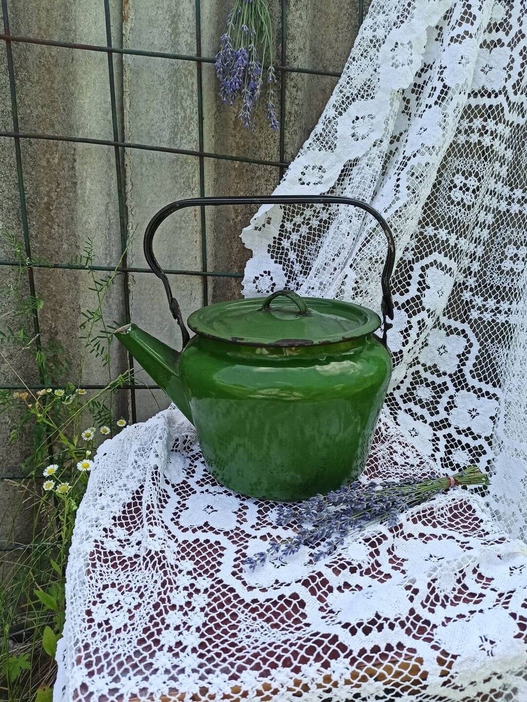 Antique Enamel Teapot 1952 USSR Vintage Home Decor Vintage Large Teapot ...