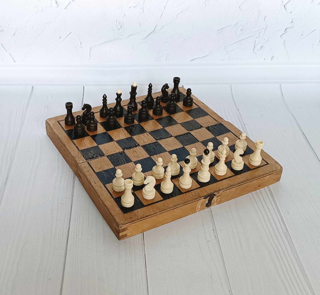 Vintage Pocket Wooden Chess Mini Travel Chess Set USSR Wooden Travel ...