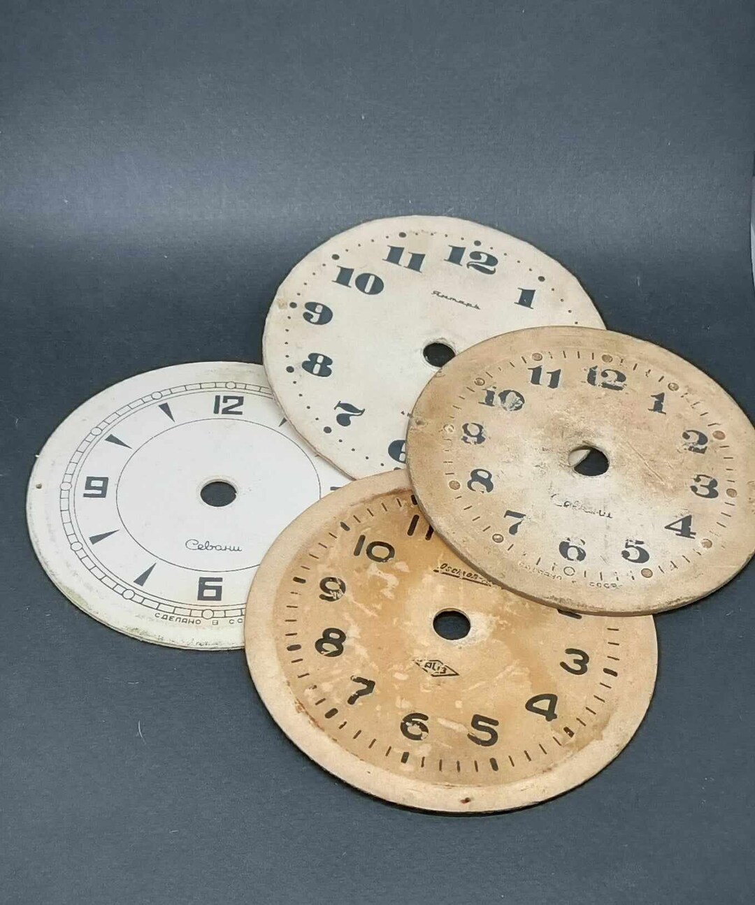 Lot of 4 Pcs Vintage Clock Dials Steampunk Art Projects USSR Alarm ...