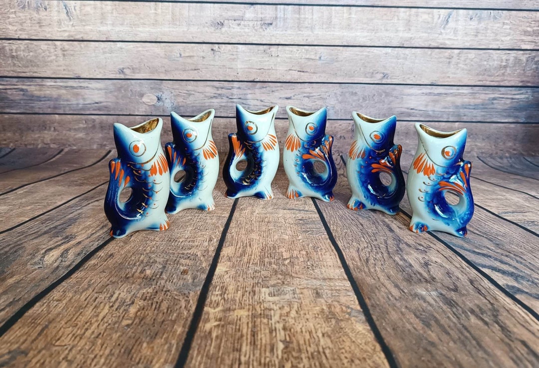 Vintage Porcelain Drinking Set Fish for 6 Persons "carp Family" Koi ...