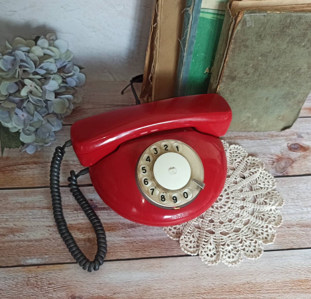 Red Phone Vintage Telephone Rotary Phone Retro Home Decor Old Phone ...