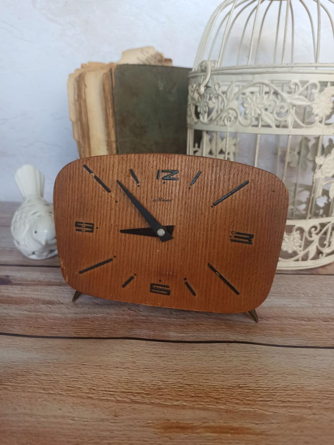 Antiques 60s Vintage decor Soviet clock Wooden table clock | Etsy