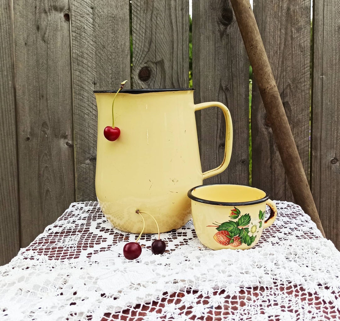 Vintage Enameled Set Jug and Mug Country Kitchen Decor Rustic ...