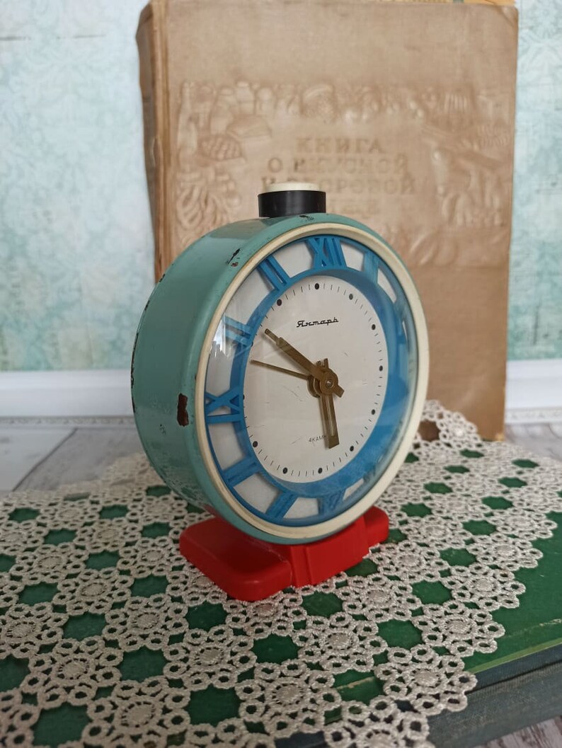 Vintage decor Soviet alarm clock Turquoise table clock | Etsy