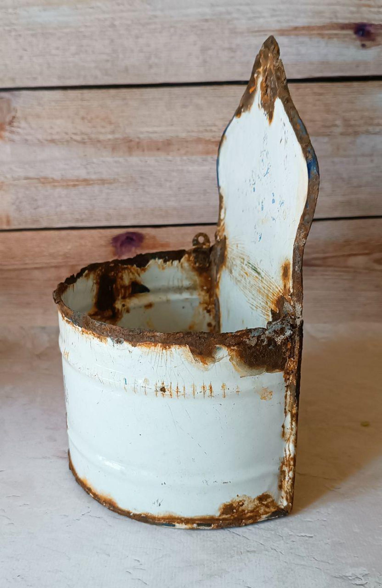 Antique Enamel Kitchen Container Wall Mounted Cereal Container Country ...