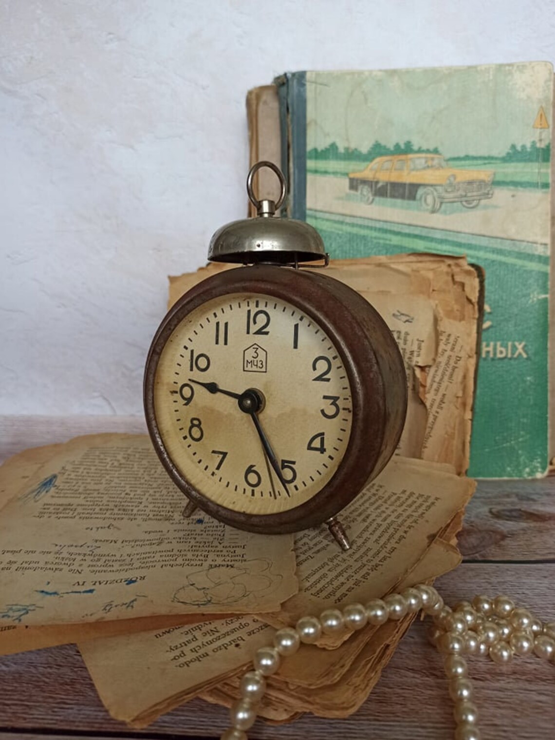 Antique clock 1945 Vintage decor Soviet alarm clock Turquoise | Etsy