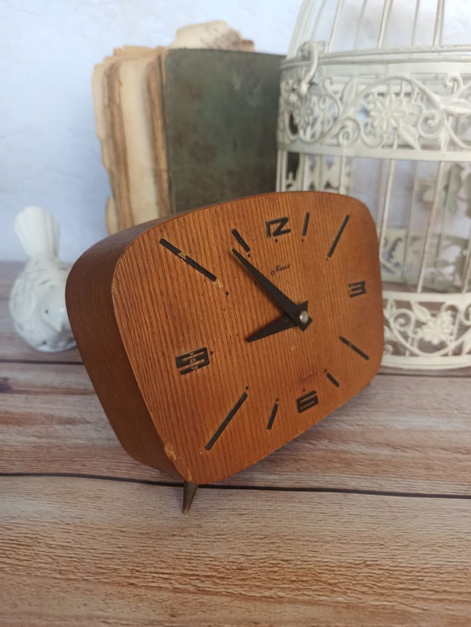 Antiques 60s Vintage decor Soviet clock Wooden table clock | Etsy