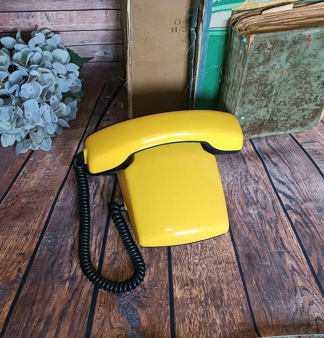 Vintage Yellow Telephone Retro Office Decor Old Yellow Phone Vintage ...