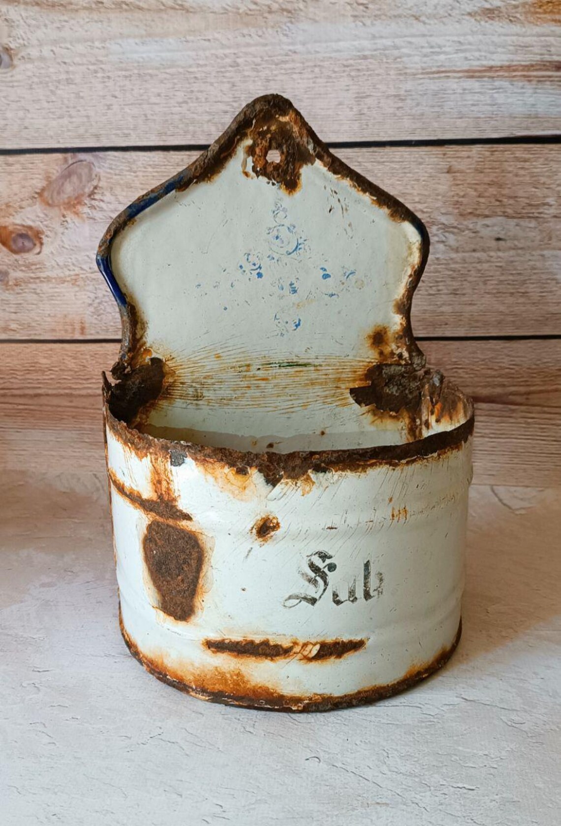 Antique Enamel Kitchen Container Wall Mounted Cereal Container Country ...