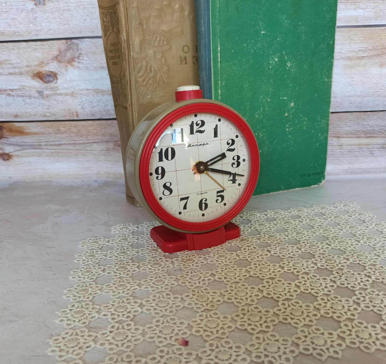 Vintage Decor Soviet Alarm Clock Turquoise Table Clock Mechanical Desk ...