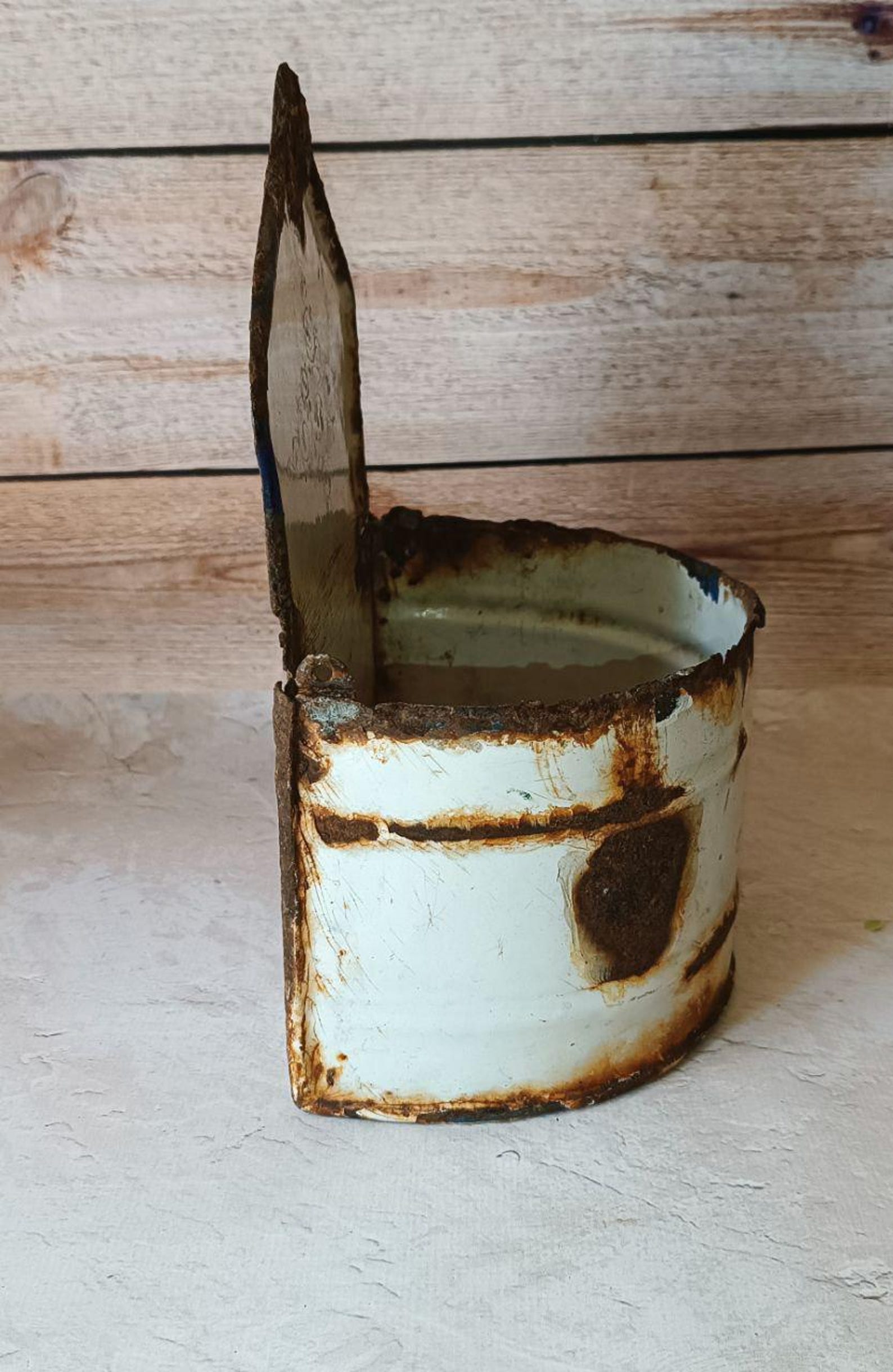 Antique Enamel Kitchen Container Wall Mounted Cereal Container Country ...