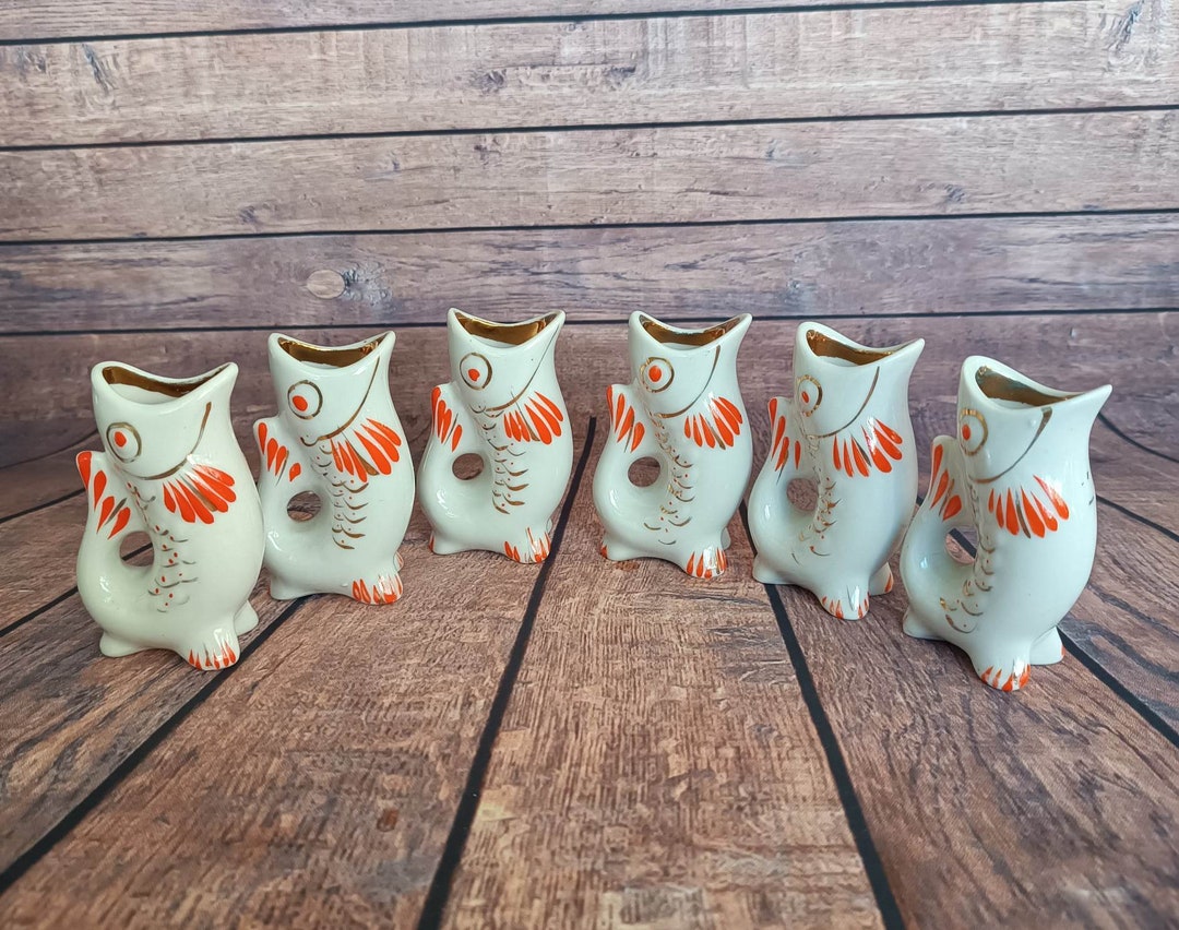 Vintage Porcelain Drinking Set Fish for 6 Persons "carp Family" Koi ...