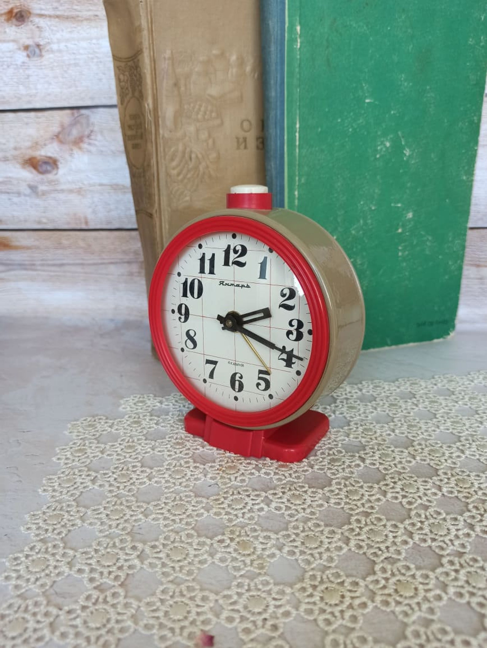 Vintage Decor Soviet Alarm Clock Turquoise Table Clock Mechanical Desk ...