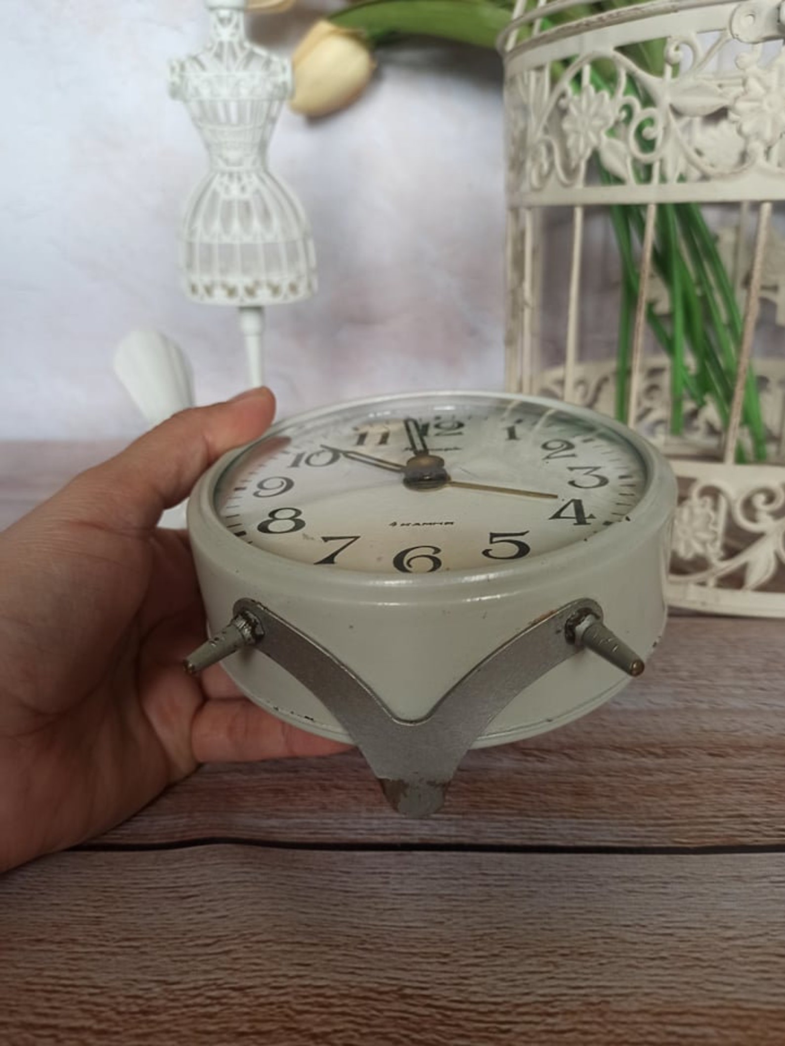 Vintage Decor Soviet Alarm Clock Turquoise Table Clock Mechanical Desk ...
