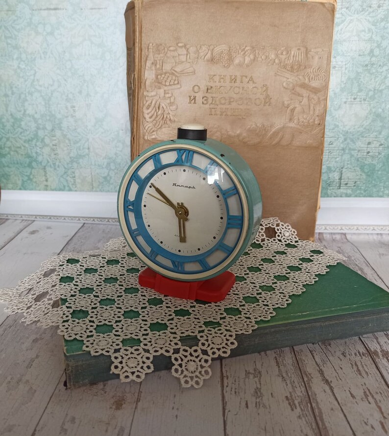 Vintage decor Soviet alarm clock Turquoise table clock | Etsy