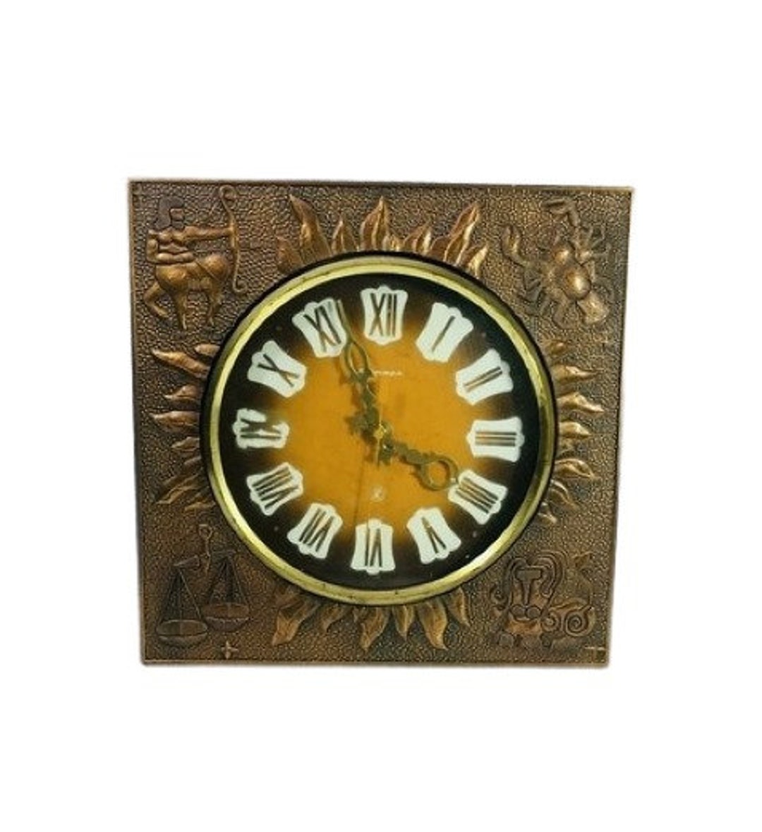 Antique Wall Clock Horoscope Vintage 80s Vintage Home Decor Quartz ...