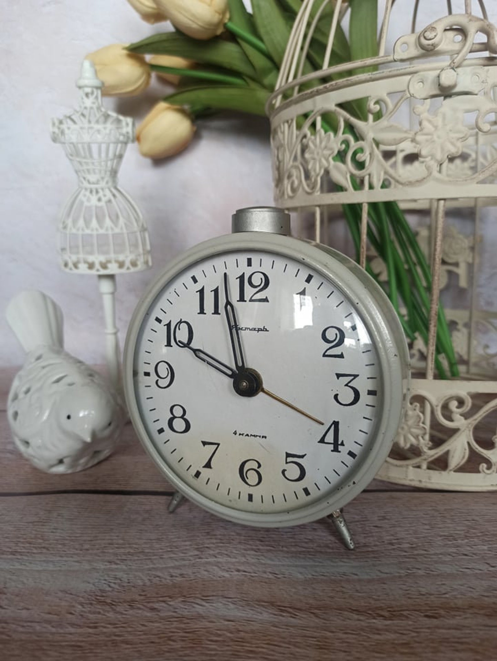 Vintage Decor Soviet Alarm Clock Turquoise Table Clock Mechanical Desk ...