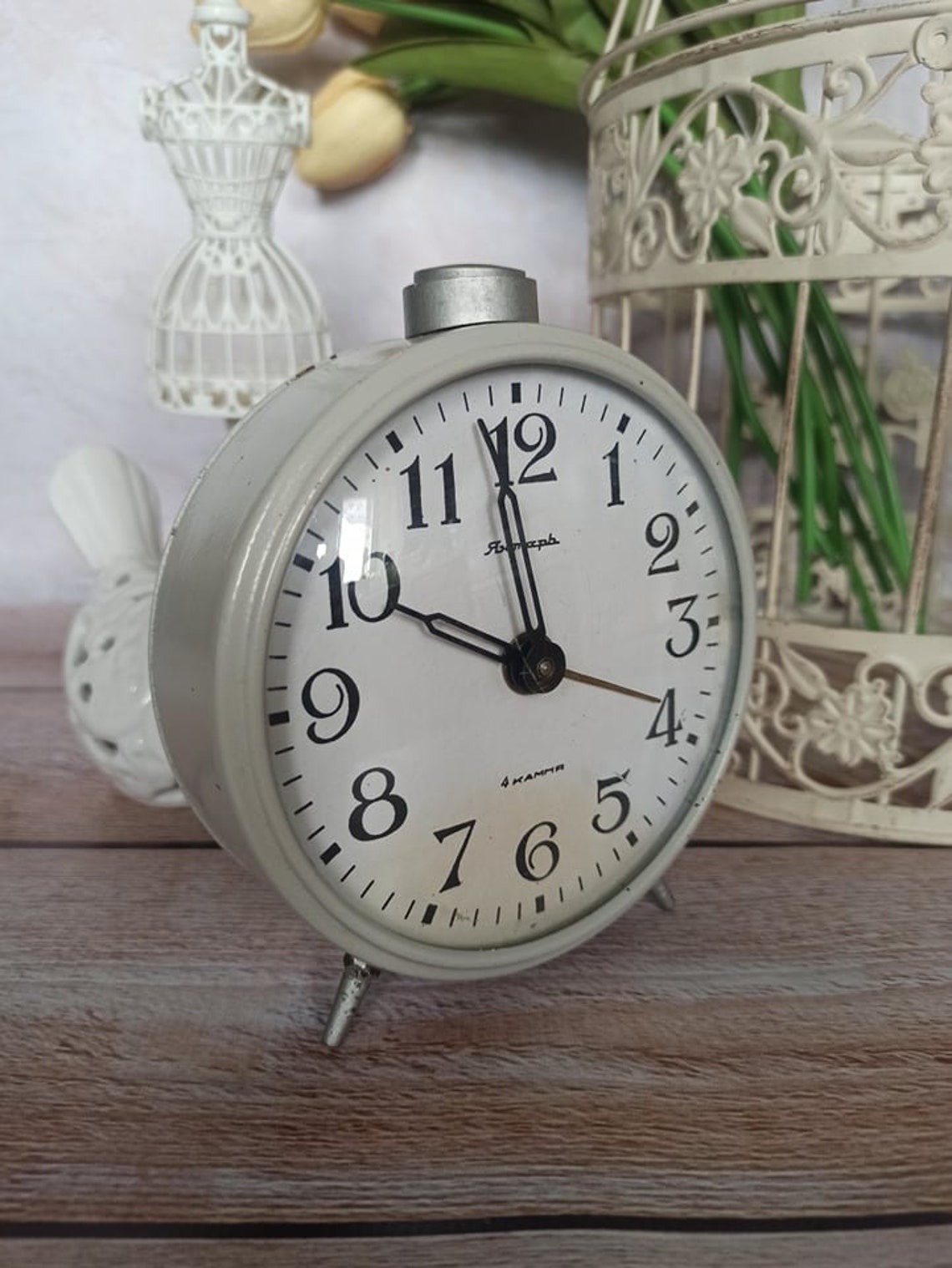 Vintage Decor Soviet Alarm Clock Turquoise Table Clock Mechanical Desk ...