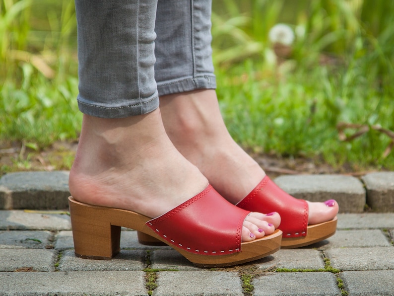 Swedish Brown Leather Clogs Sandals Handmade Open Toe High - Etsy