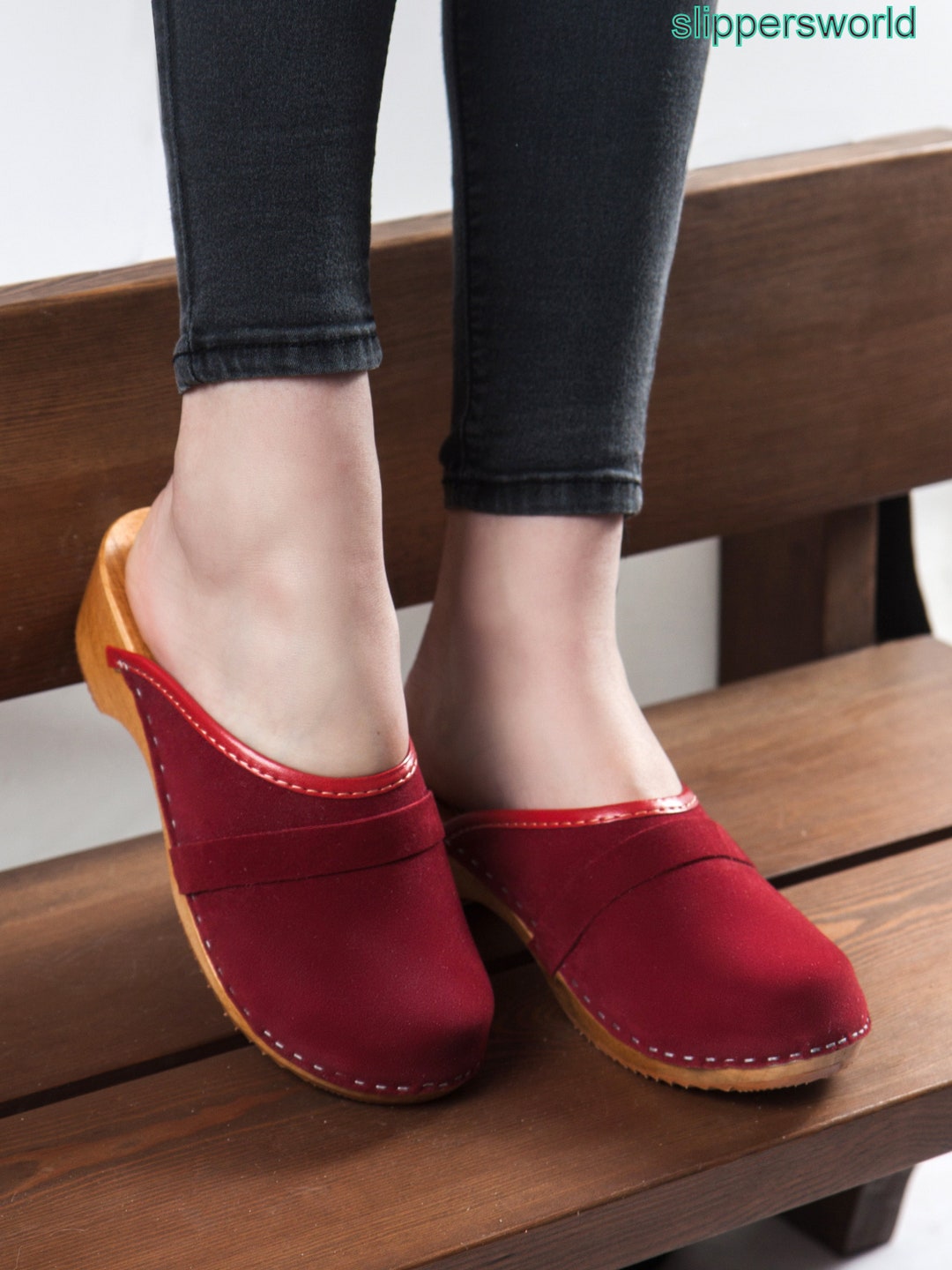 Red Leather Swedish Clogs, Women Clogs Moccasins, Handmade Low Heel ...