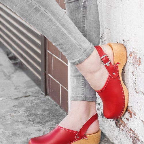 Swedish Clogs LOTTA Red Sandals Moccasins Wooden Women - Etsy