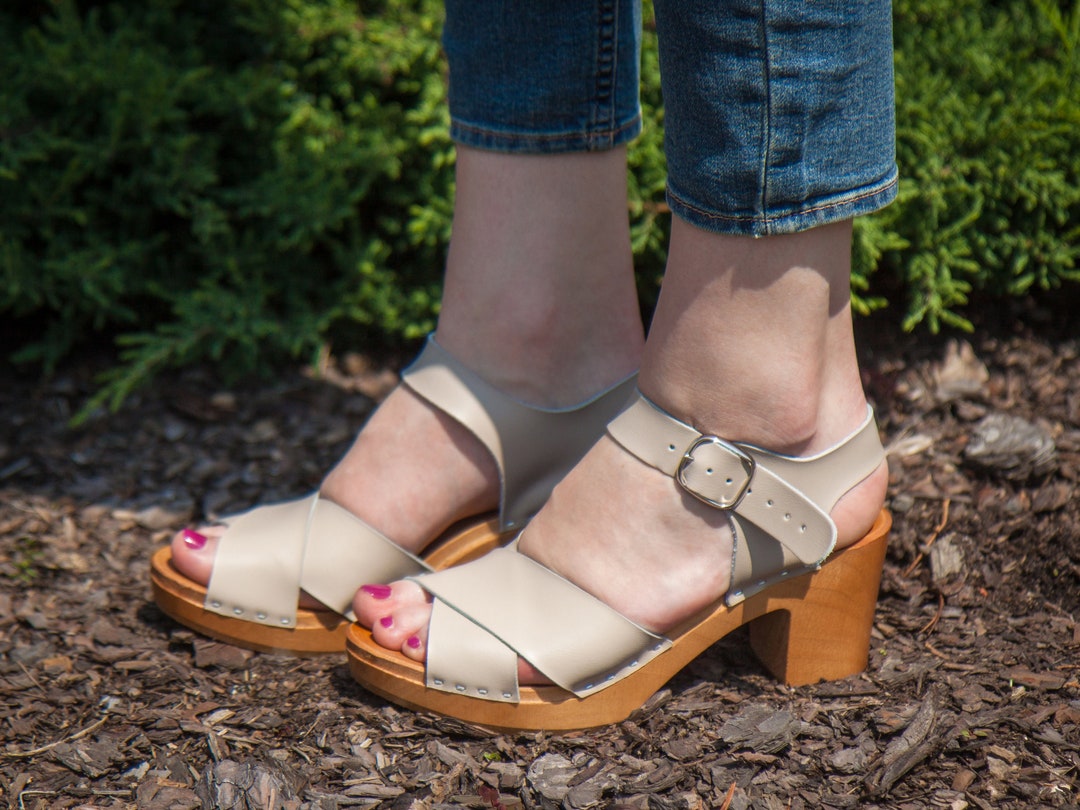 Swedish Open Toe Mid Heel Clogs for Women, Peep Toe Clogs Sandals ...