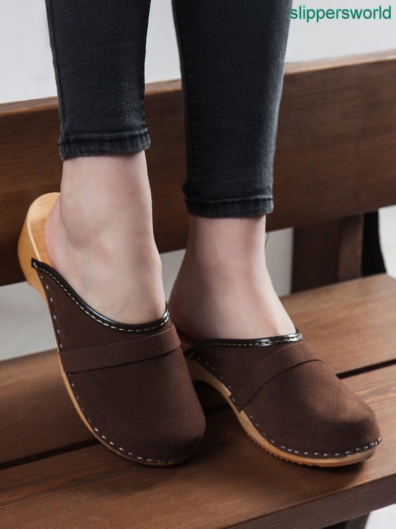 Swedish Low Heel Wooden Clogs Handmade Leather Moccasins - Etsy UK