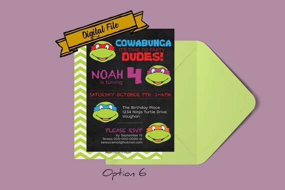 Digital File Printable TMNT Cowabunga Personalised Turtles Childrens ...