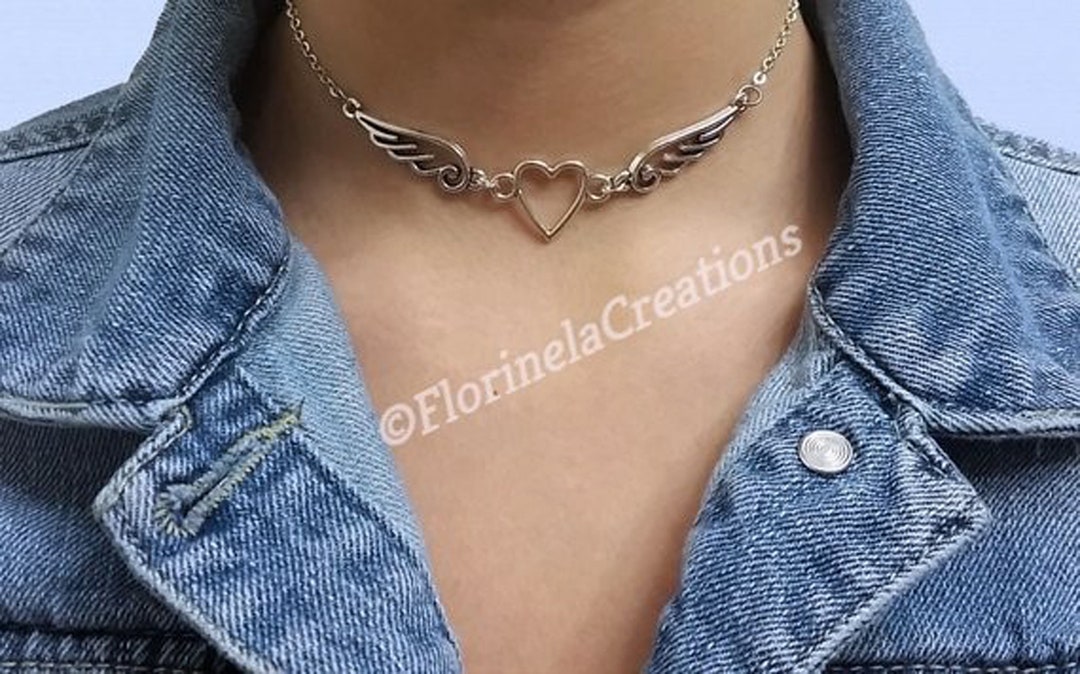 Angel Choker/heart Angel Wings Choker/y2k Aesthetic Choker/gothic Edgy ...