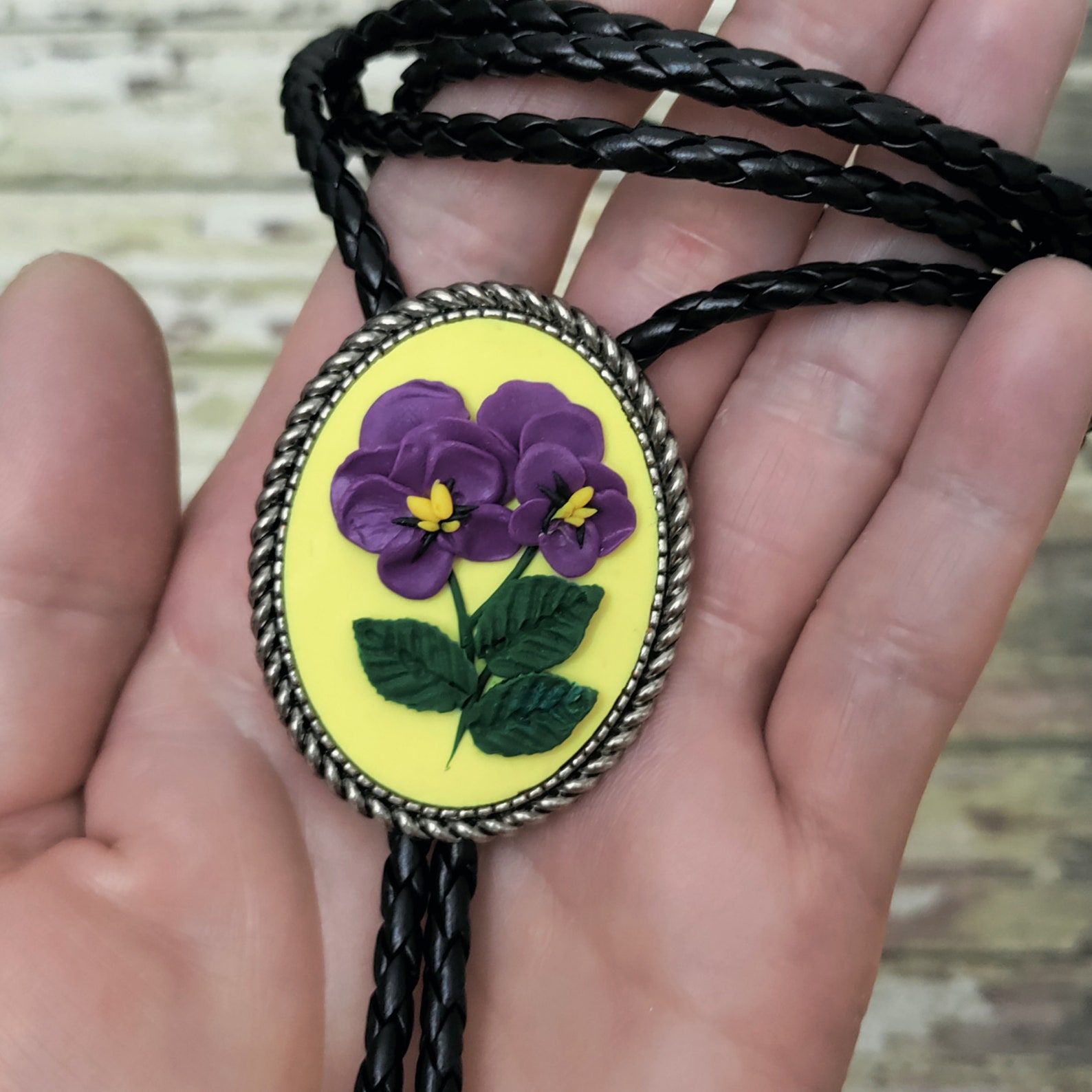 Violet Bouquet Bolo Tie Floral Bolo Tie Silver Oval Cabochon Bolo Tie ...