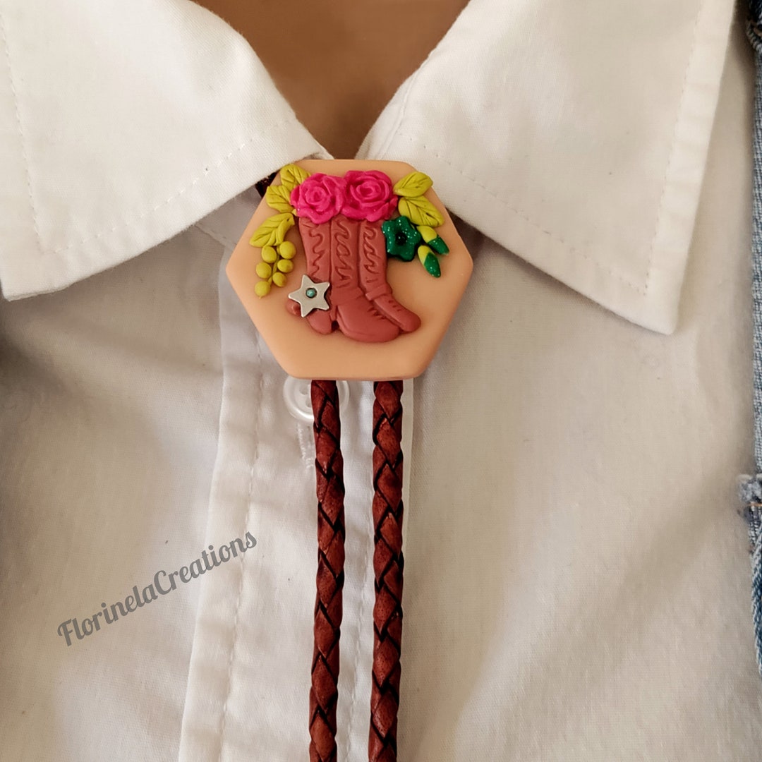 Floral Cowboy Boot Bolo Tie Woman Western Bolo Tie Leather Bolo Tie ...