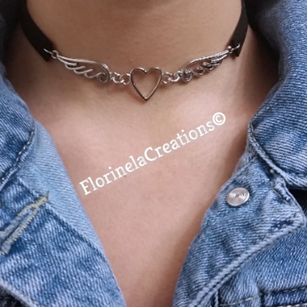 Leather Heart Choker - Etsy