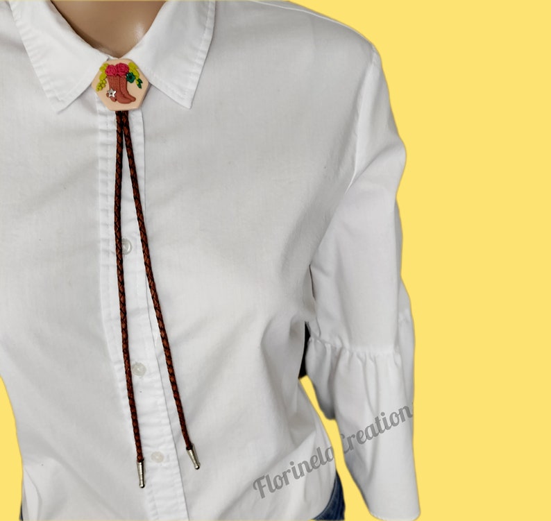 Floral Cowboy Boot Bolo Tie Woman Western Bolo Tie Leather Bolo Tie ...
