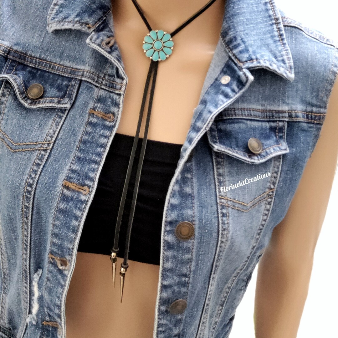 Daisy Gemstone Bolo Tie Western Cowboy Cowgirl Neckties Bola Tie Leather String Tie Handmade ...
