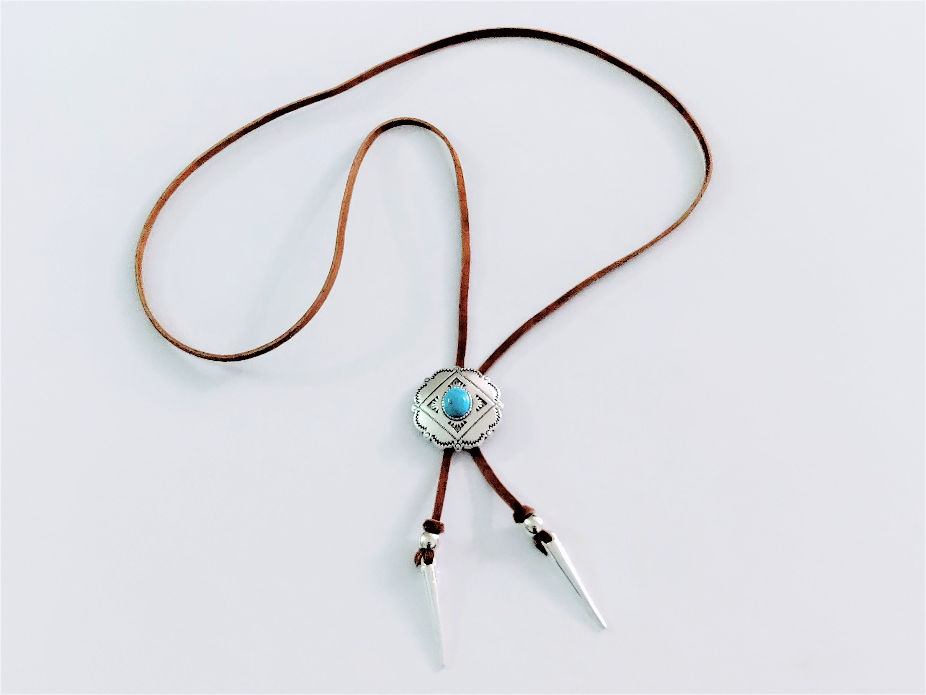 Unique Western Bolo Ties Necklace for Women Real Gemstone Jewelry Vintage Inspired Round Concho ...