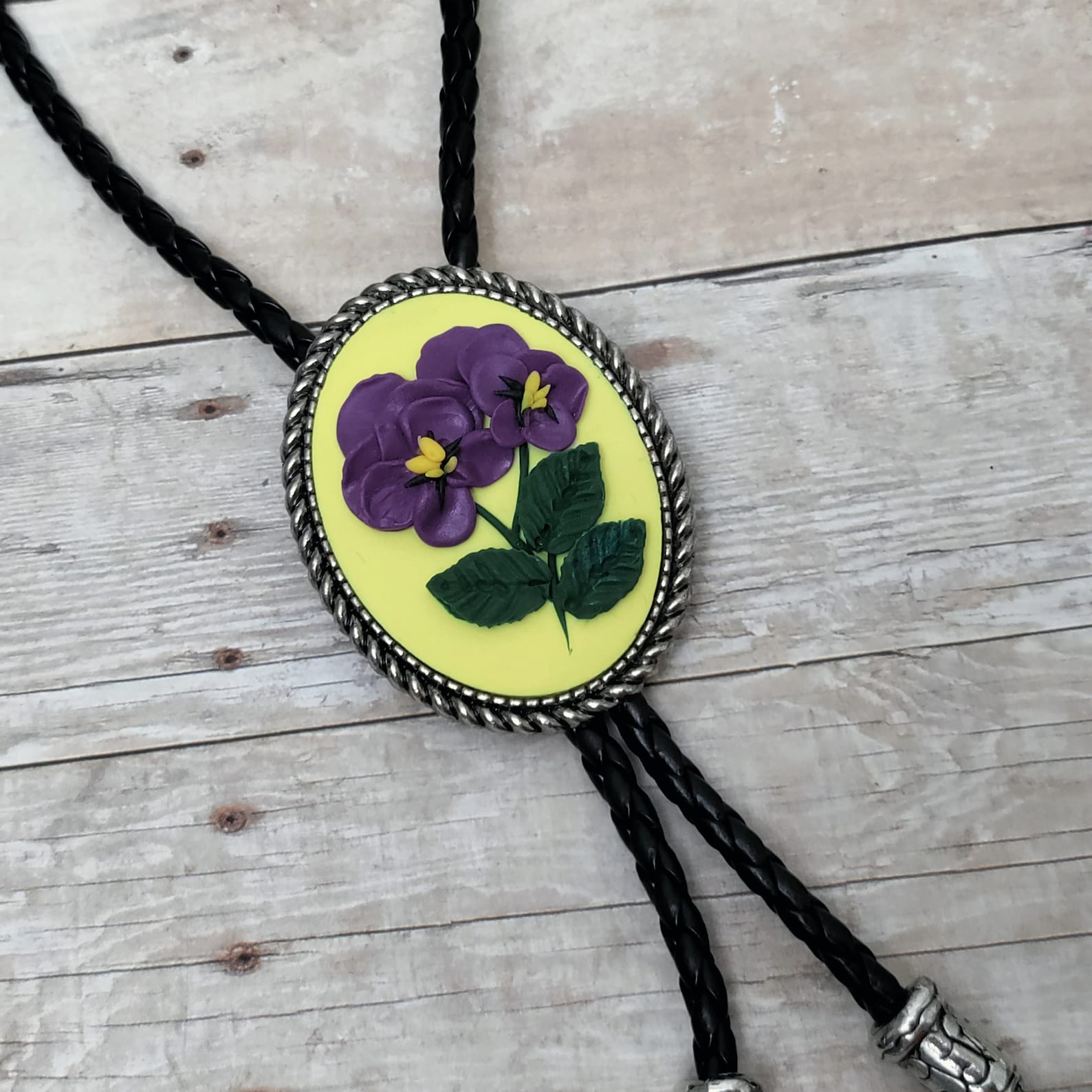 Violet Bouquet Bolo Tie Floral Bolo Tie Silver Oval Cabochon Bolo Tie ...