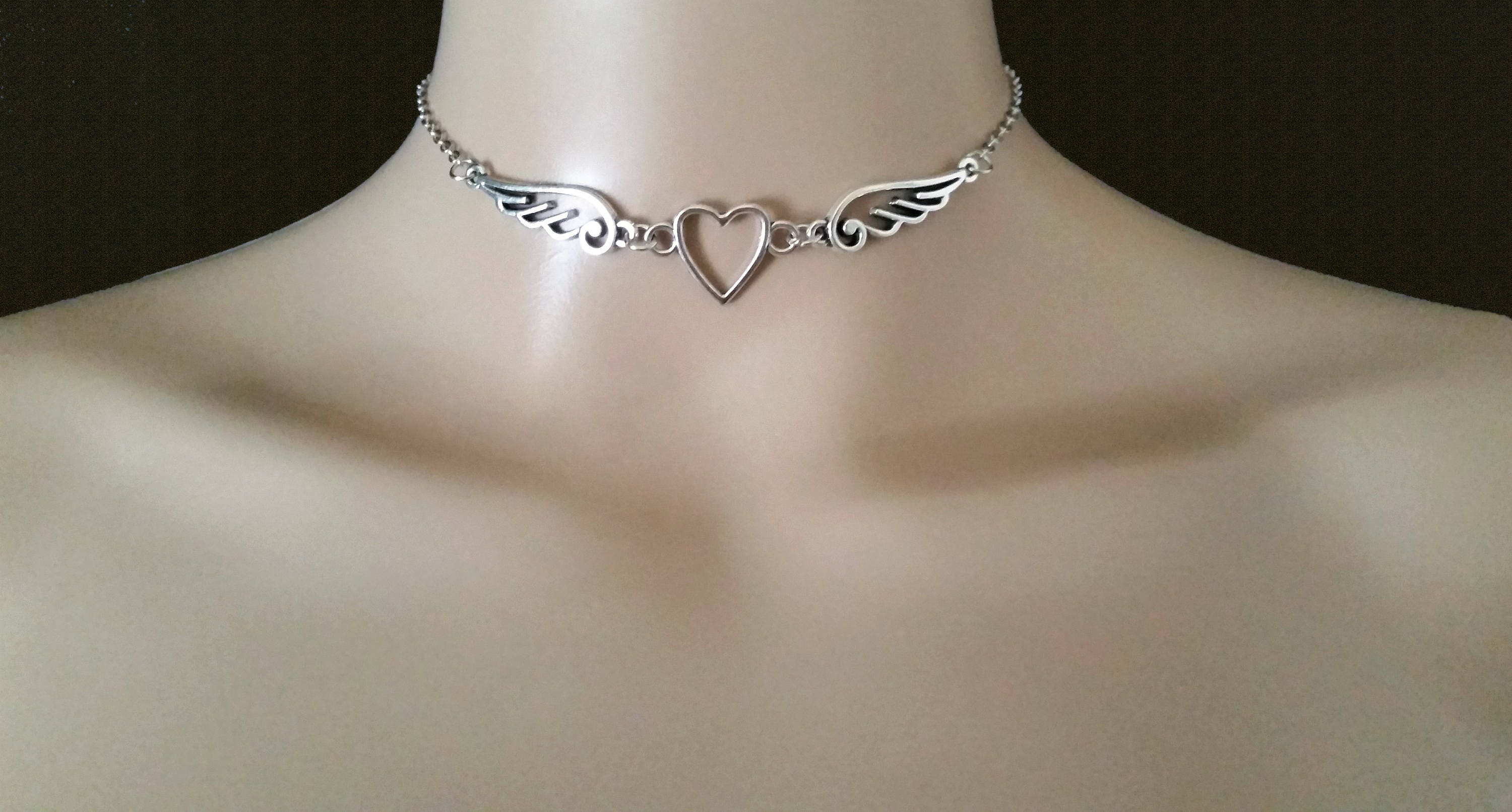 Heart Angel Wings Chokers/y2k Aesthetic Edgy Chokers/gothic Chokers ...